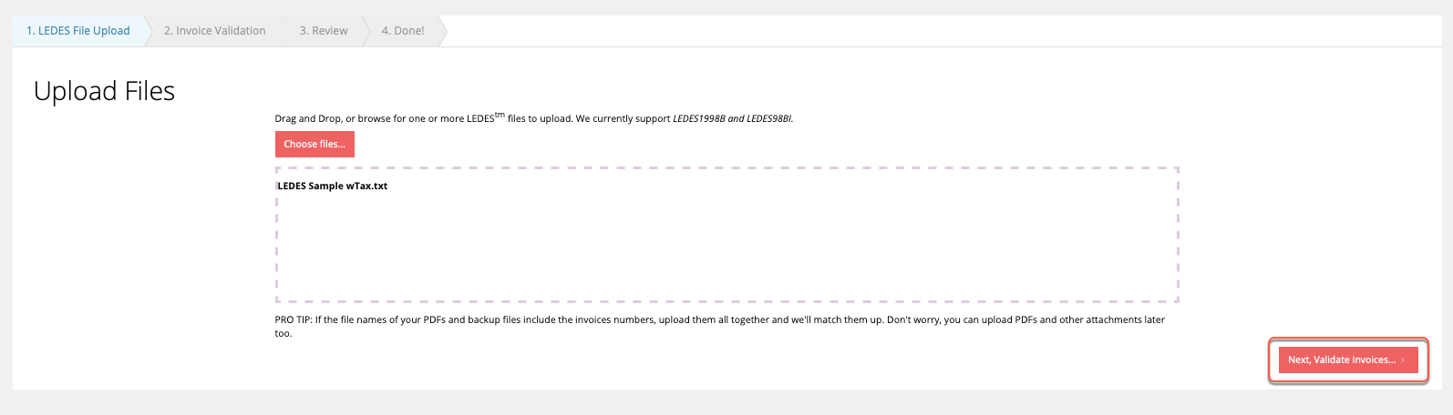 Submitting a LEDES Invoice in CounselGO