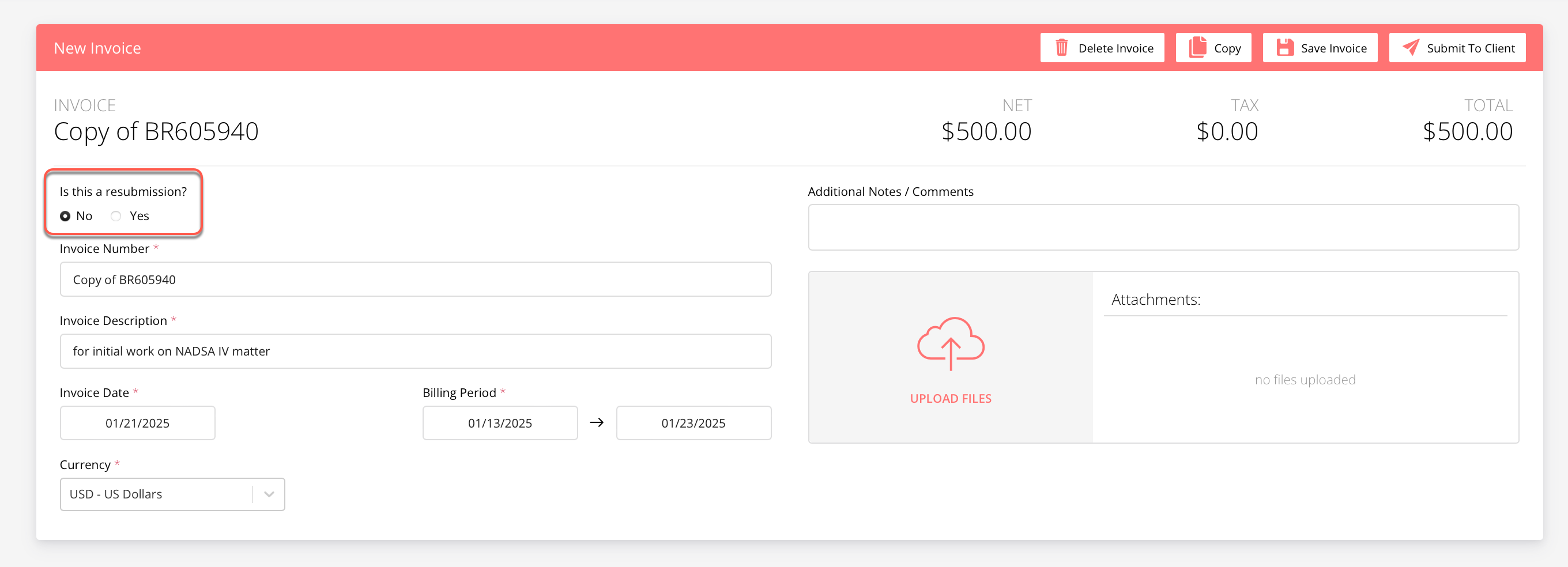 Copying an Invoice in CounselGO